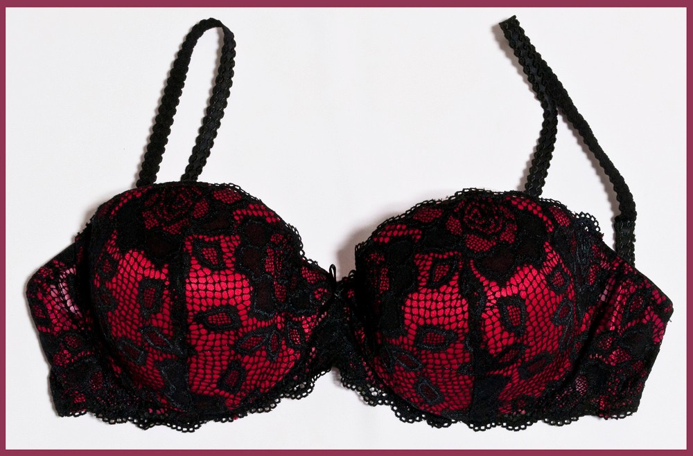 Red Black Lace Overlay Push Up Balconette Strapless Bra 14d 16c 16d Ebay
