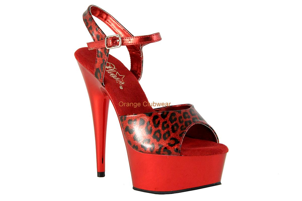 Pleaser Metallic Red Cheetah Leopard Glitter Platform Stilettos Exotic