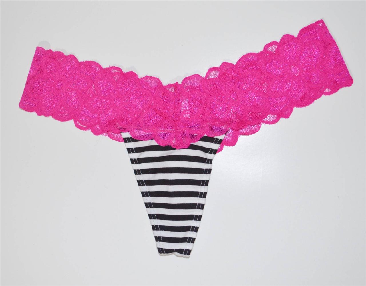 Victorias Secret Pink Lace Trim Thong Panty