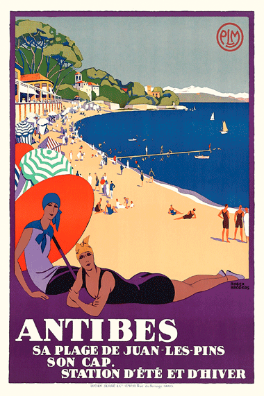 Art Deco French Travel Wall Poster Juan Les Pins 1920s Antibes Vintage