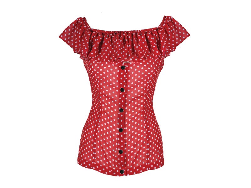 Womens Lucky 13 Rockabilly Polka Dot Red Pinup Shirt Spanish Blouse Top Ebay