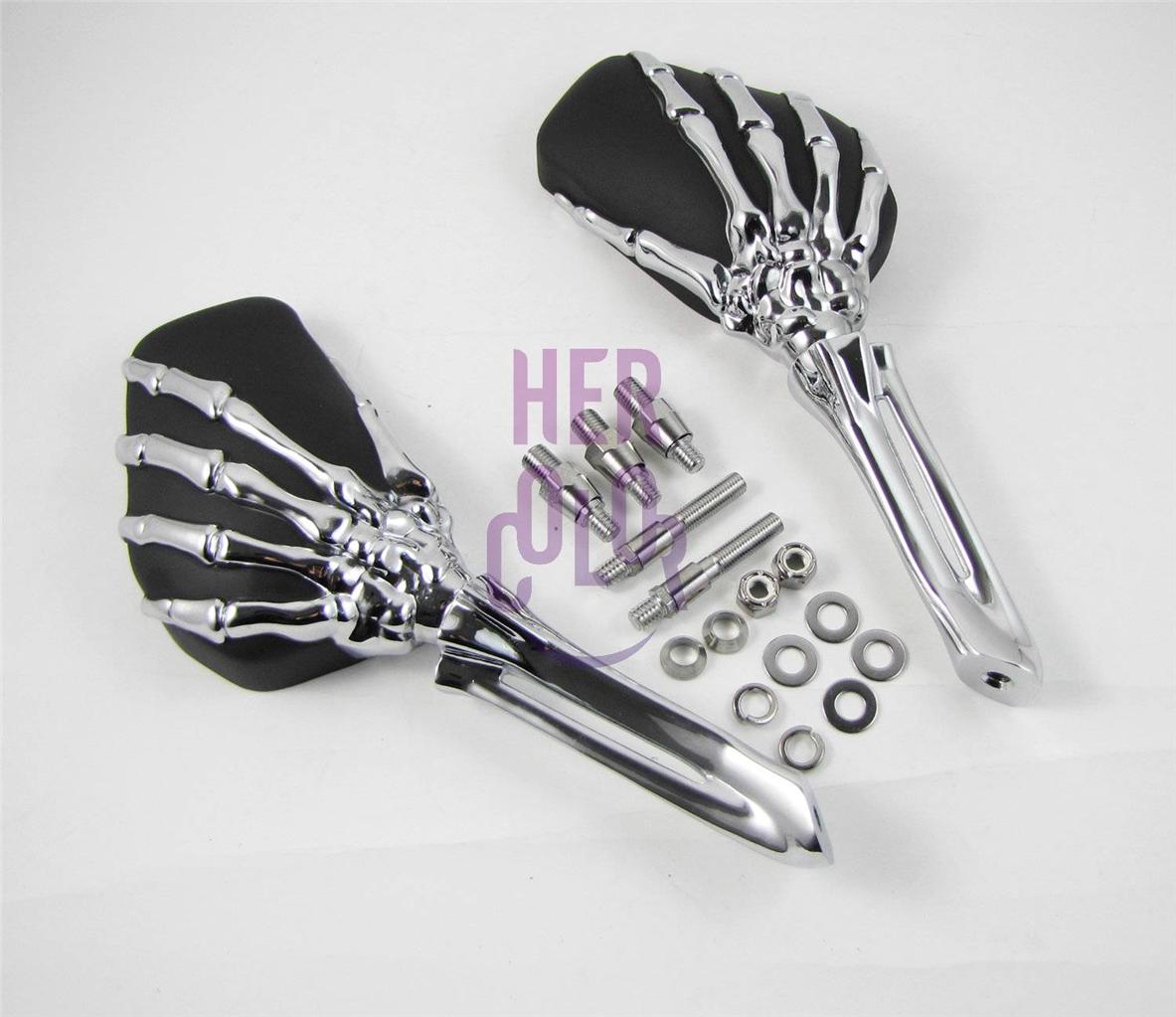 Chrome Skull Skeleton Mirrors Rearview For Harley Sportster Dyna