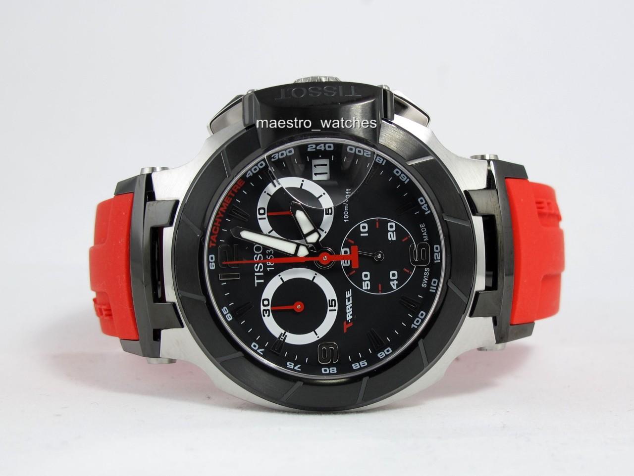 New Tissot Men's T0484172705701 T-Race Quartz Red Strap Chronograph ...
