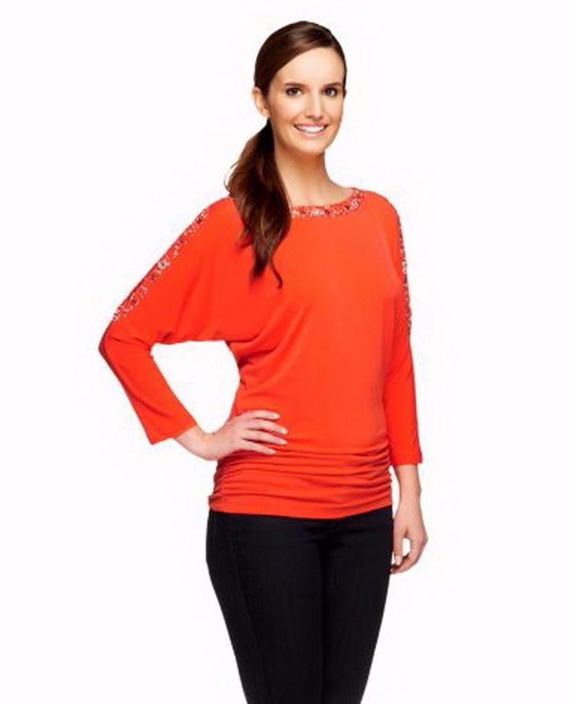 Nwt Susan Graver Qvc Multi Liquid Knit Beaded Dolman Top Sz 1x 2x 3x