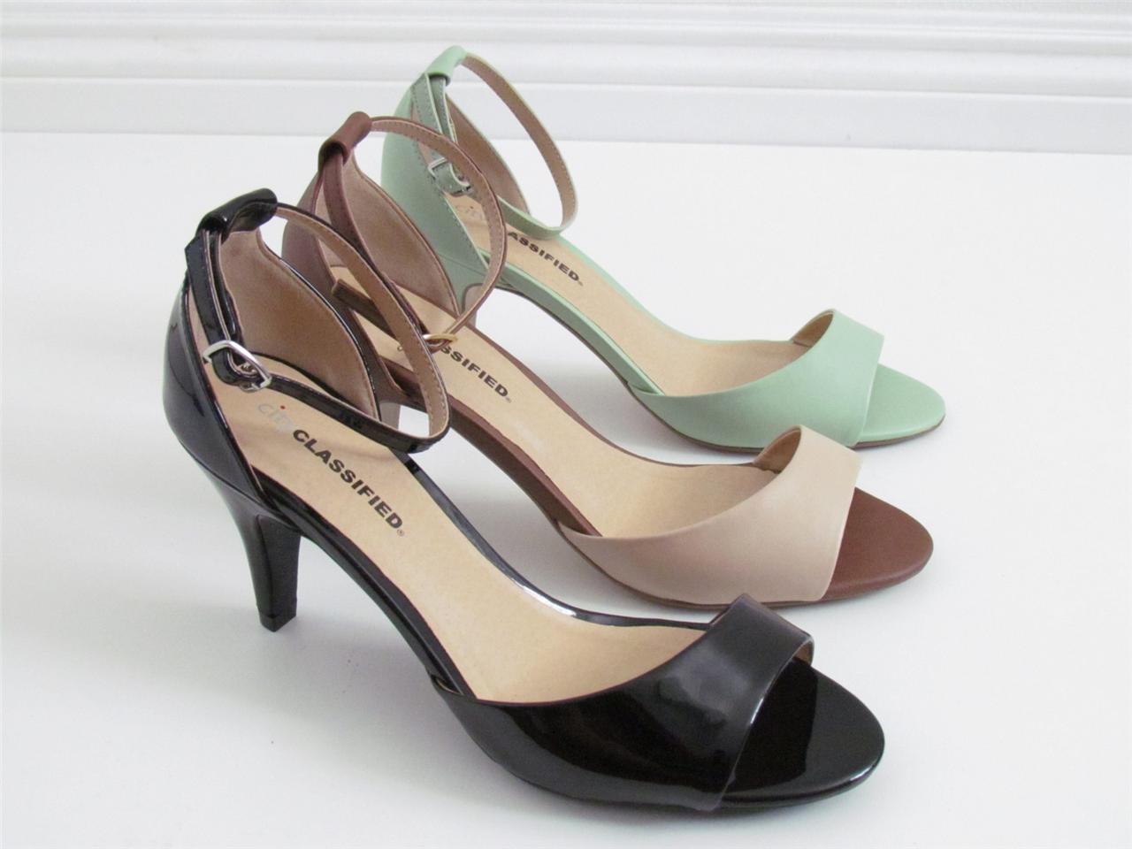 New Black Tan Mint Ankle Strap Low Kitten Open Toe Casual Faux Leather Heels Ebay