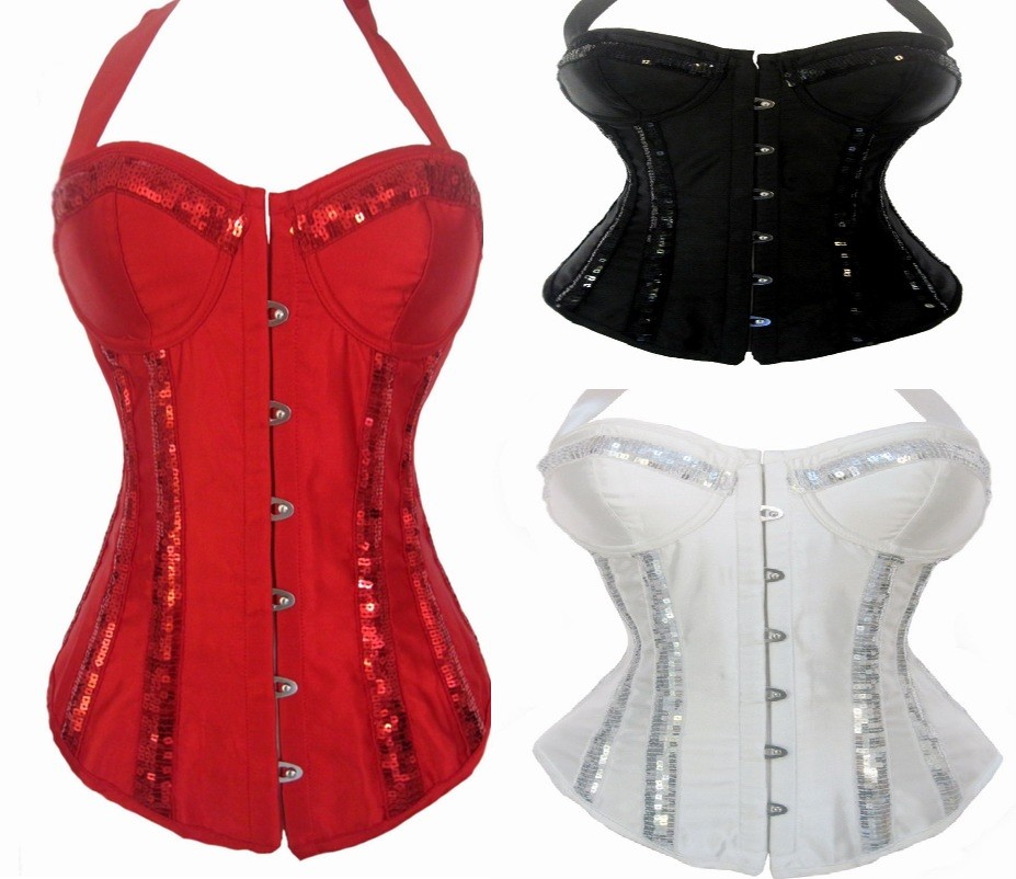 Sexy Lingerie Sequin Panels Burlesque Corset Bustier G String Bridal