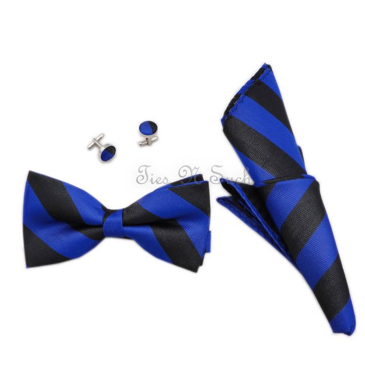 Black And Royal Blue Striped Bow Tie Set School Bow Ties Uk Ebay