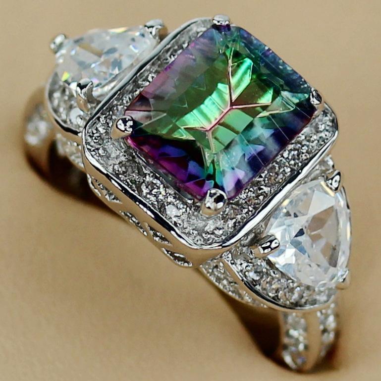 Rainbow Fire Mystic Topaz Silver Ring 3a318 8 Ebay