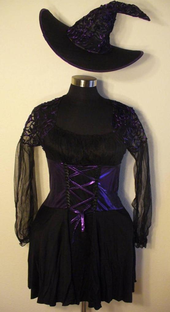 Sexy Gothic Witch Plus Size Costume Halloween Dress And Hat New Adult