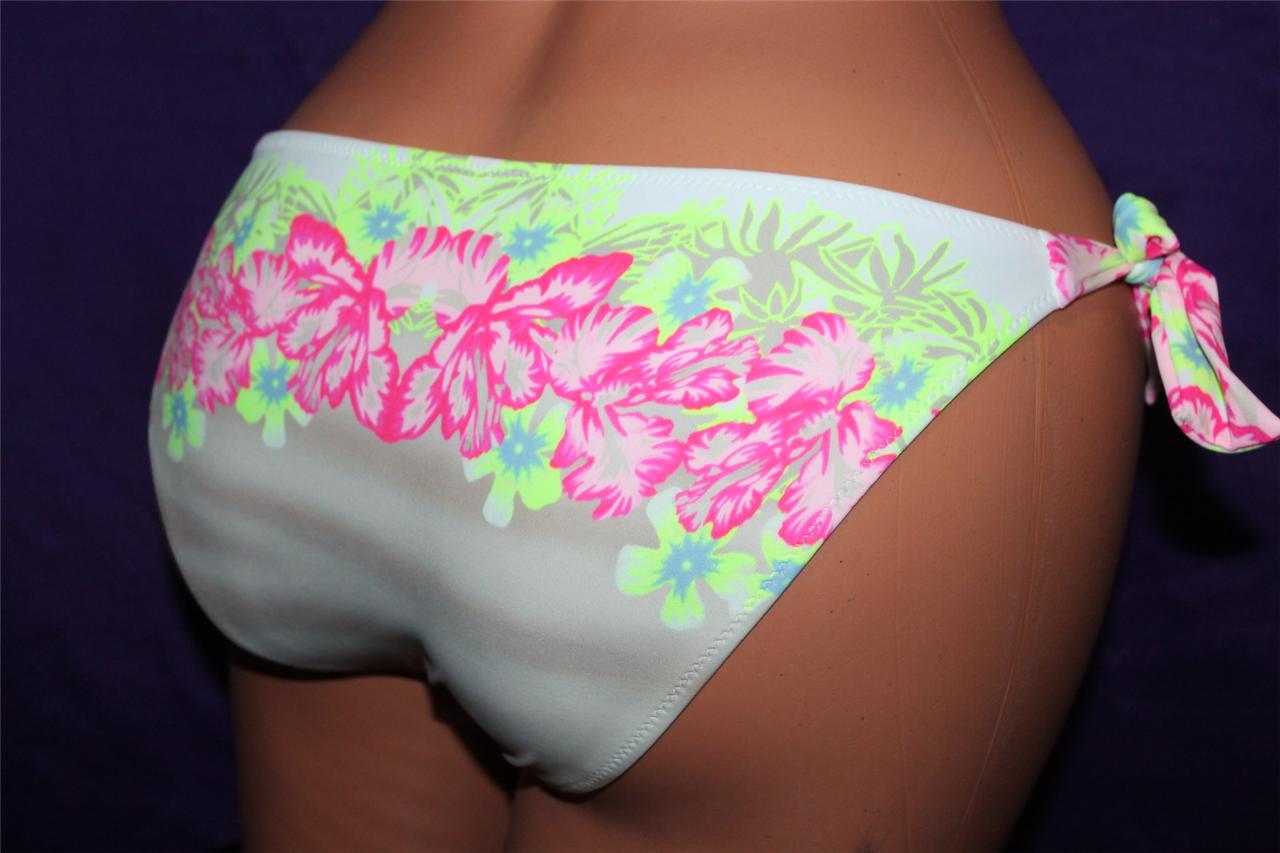 S M L Victorias Secret Beach Sexy Bikini Bottom Swim Neon White Floral