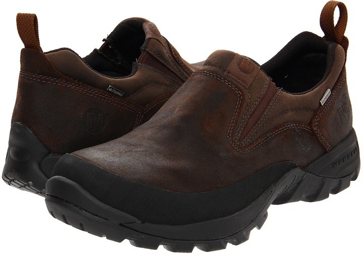 New Mens Merrell Linz Waterproof Was 130 Dark Earth Brown Slip On Shoe Ebay