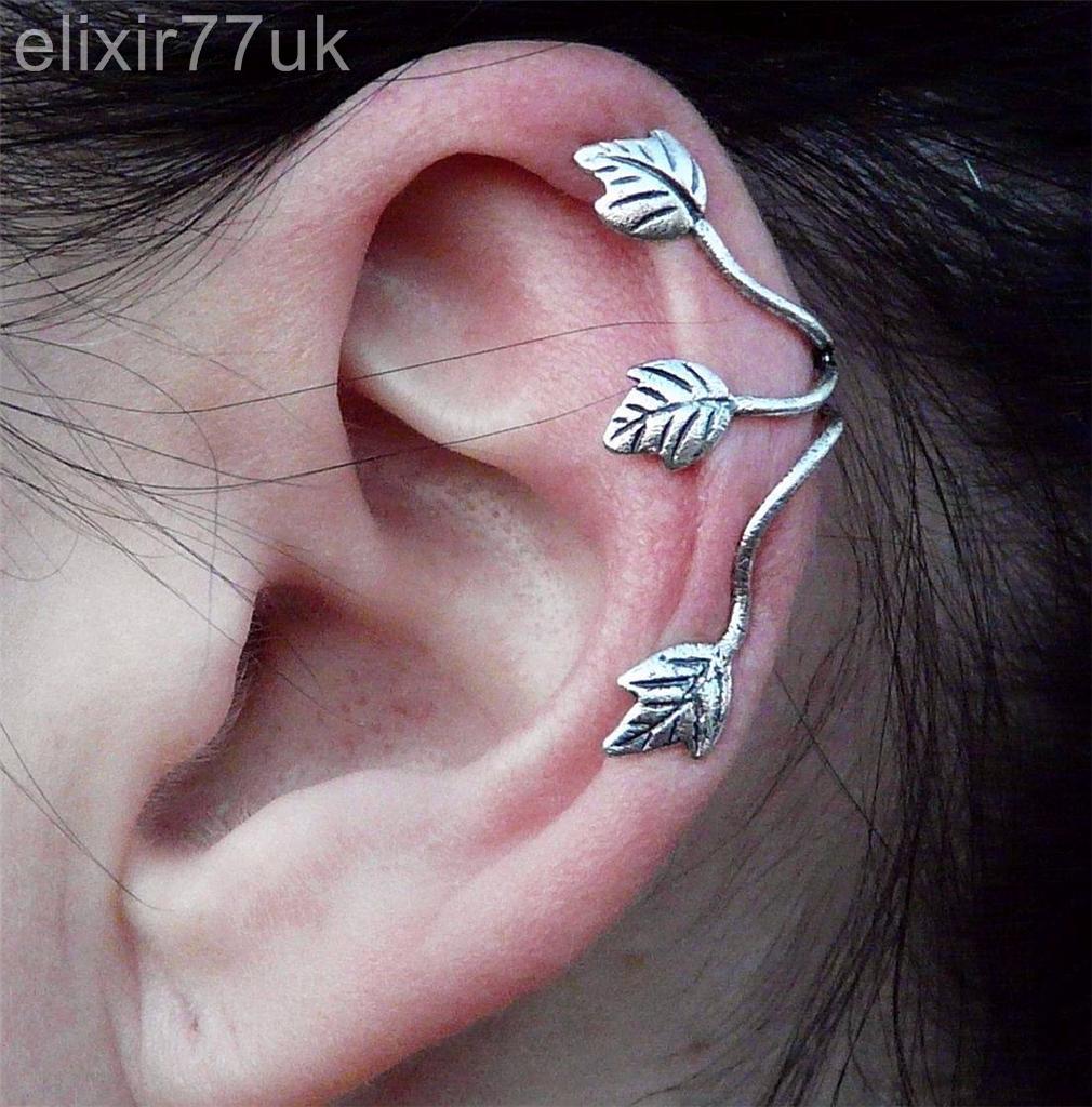 New Silver Gold Triple Leaf Helix Ear Cuff Clip On Punk Gothic Emo