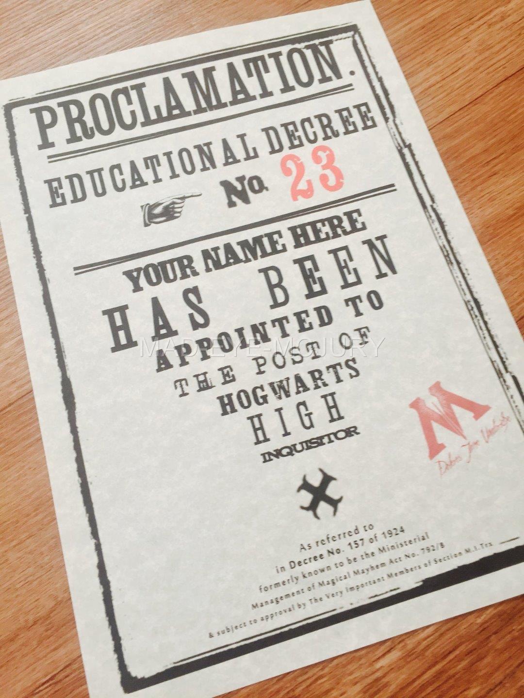 Personalised Harry Potter Hogwarts Custom Proclamation Poster Prop ...