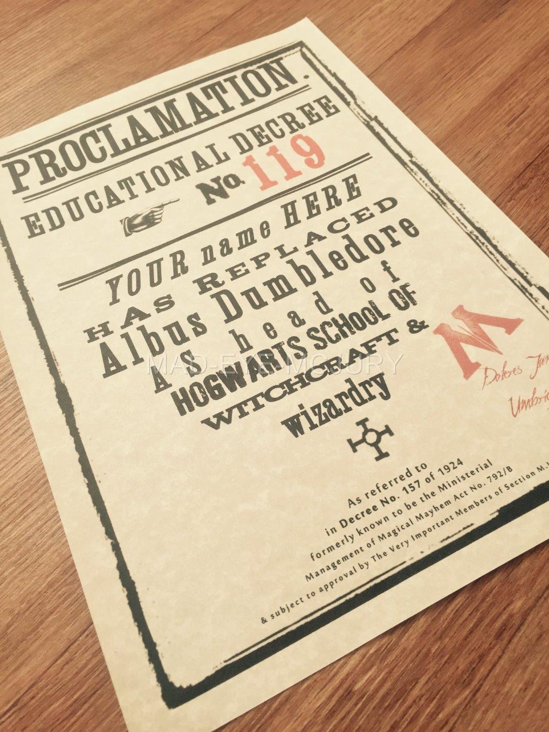 Personalised Harry Potter Hogwarts Custom Proclamation Poster Prop ...
