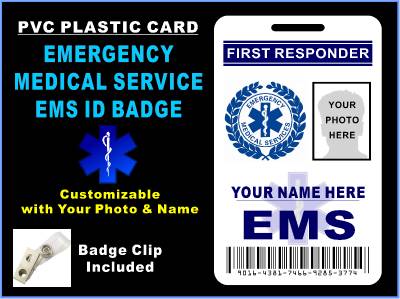 First Responder EMS ID Badge - EMERGENCY MEDICAL SERVICES - Custom w/ your Photo | eBay