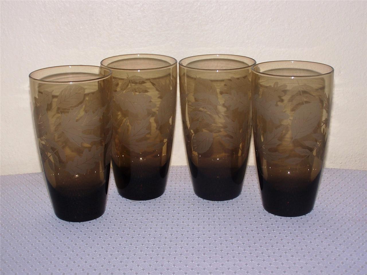 Libbey Glass 4 Mocha Brown Leaf Drinking Beverage Tumbler Glasses Ebay