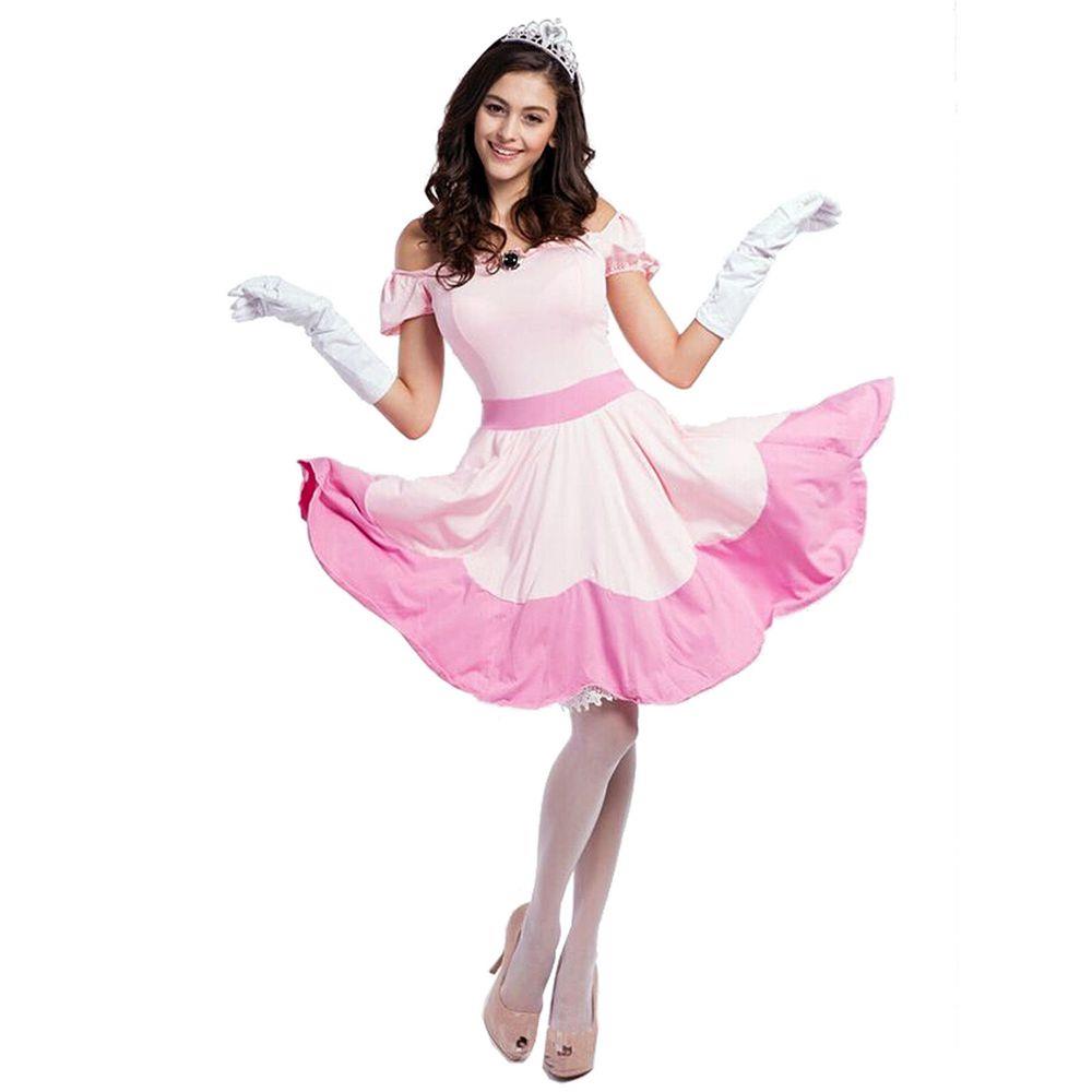 Sexy Women Pink Princess Peach Toadstool Halloween Party Fancy Dress