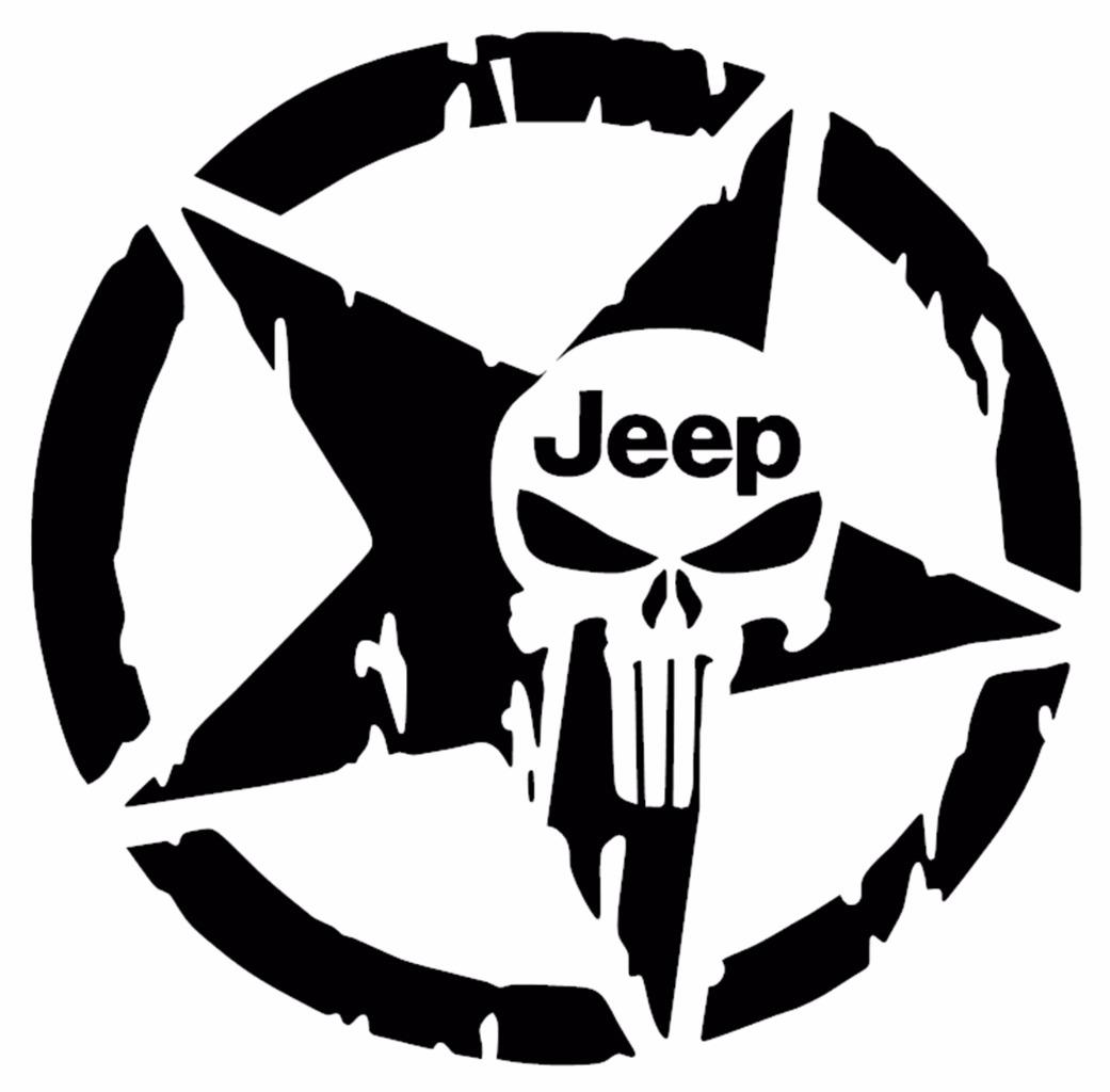 Punisher Skull Star Hood Door Window Vinyl Decal 3 Sizes Fits Jeep