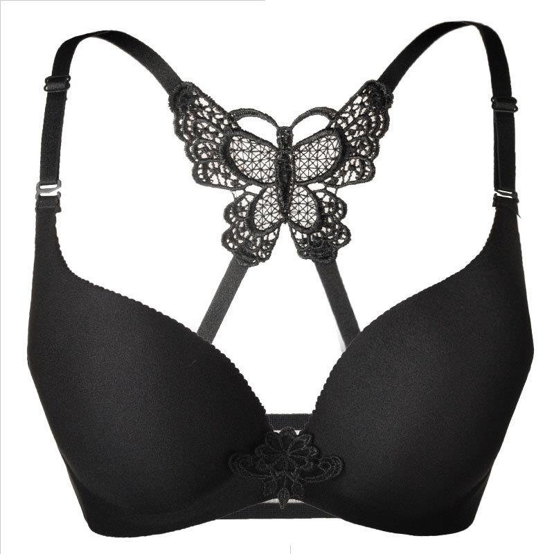 Glossy Seamless Stretch Butterfly Push Up Bra Set Lace Bralette Top