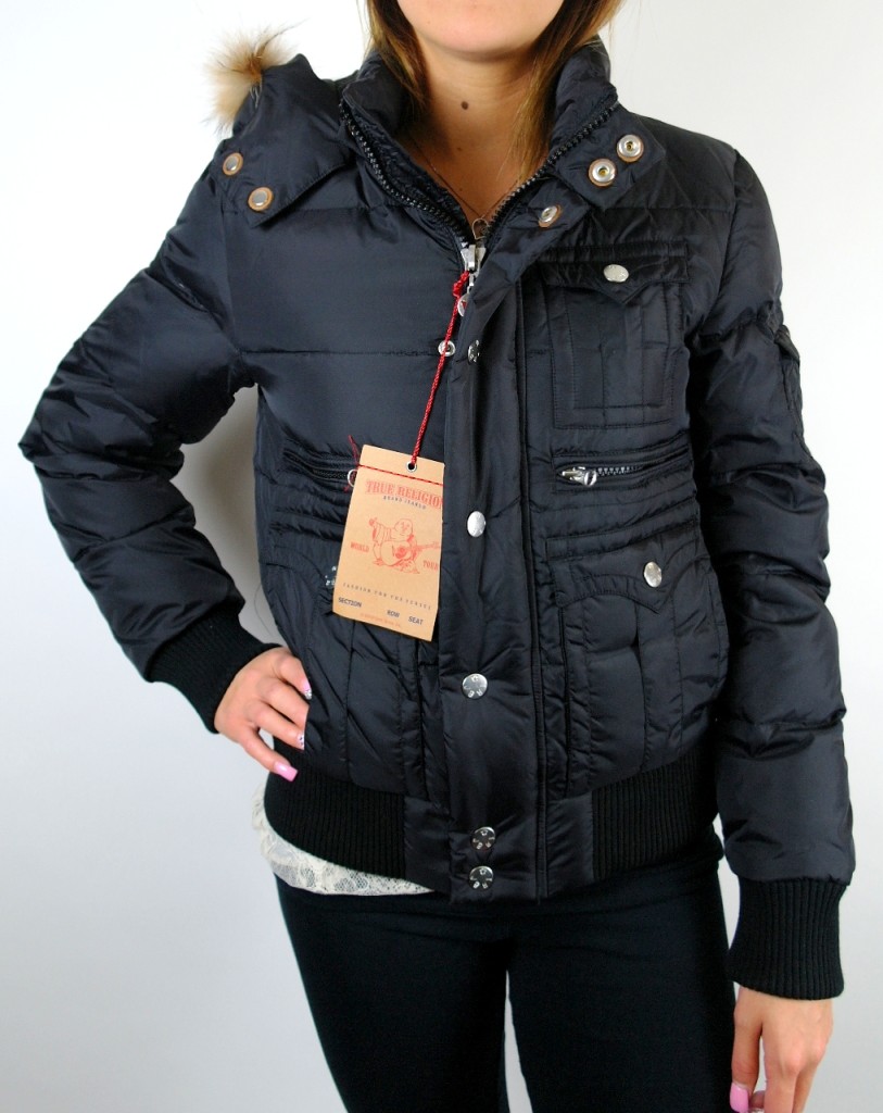 NEW TRUE RELIGION WOMEN'S NYLON PUFFER JACKET DETACHABLE COYOTE FUR ...