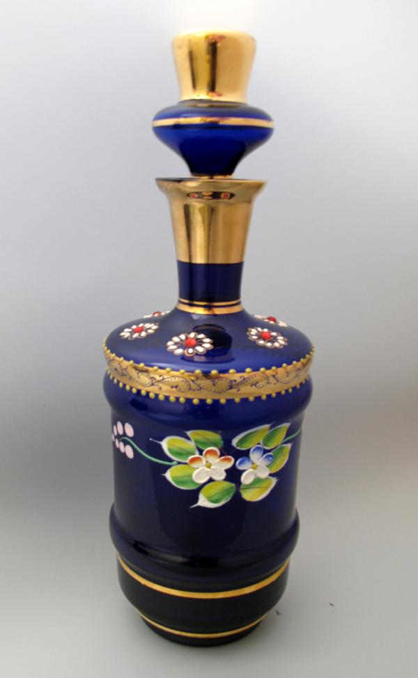 Vintage Venetian Murano Bohemian Cobalt Blue Glass Gilt Enamel Decanter Bottle Ebay