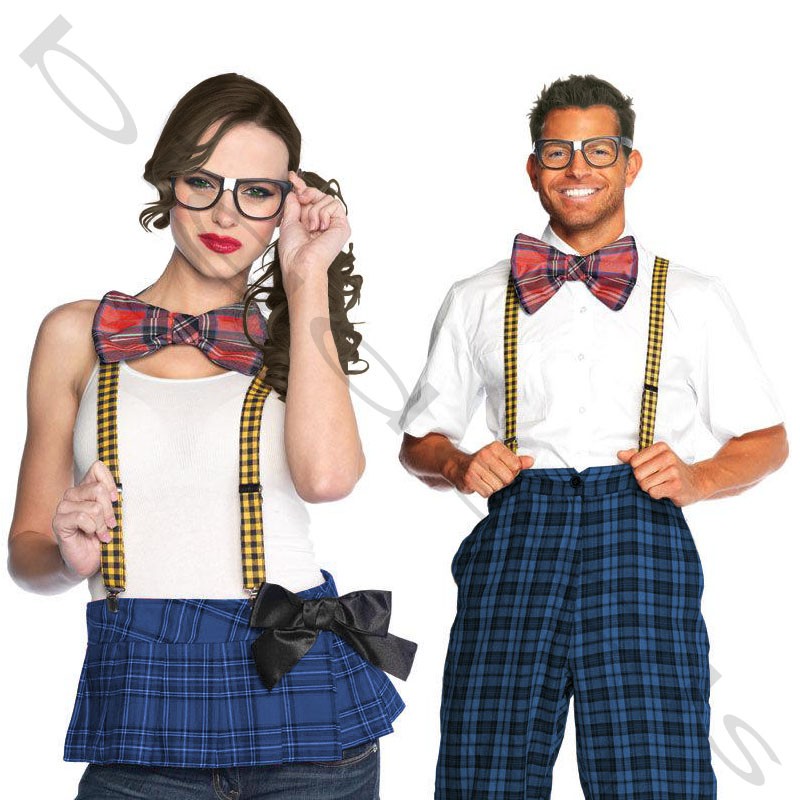 Adult Nerd Kit Nerdy Geek Glasses Bow Tie Suspenders Men Women