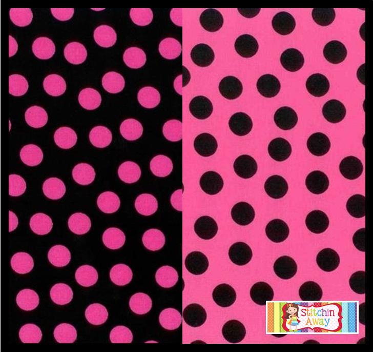 Medium Hot Pink Black Polka Dots Fabric For Quilting Sewing 100