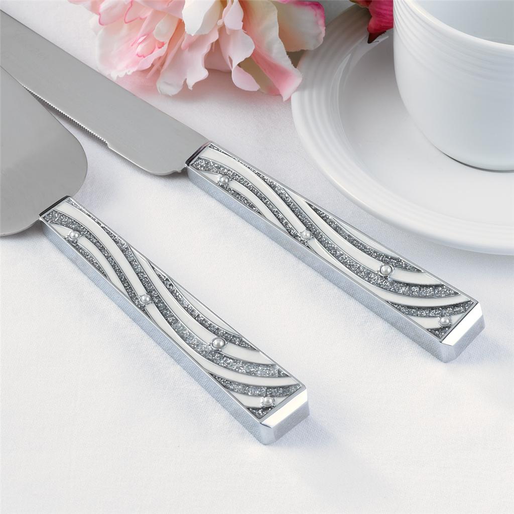 Personalized Wedding Cake Server Set Engraved Glitter Waves & Pearls ... Personalized Wedding Cake Server Set Engraved Glitter Waves & Pearls ...