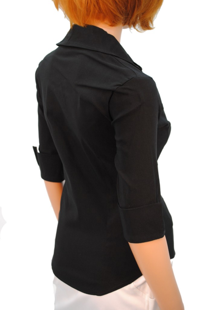 Sexy Ladies White Shirt Blouse Stretch Fitted With 3 4 Sleeve 8 10 12