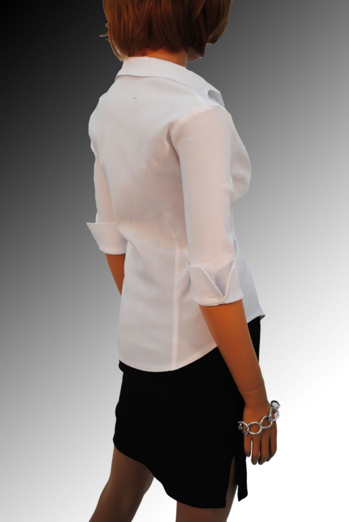 Sexy Ladies White Shirt Blouse Stretch Fitted With 3 4 Sleeve 8 10 12