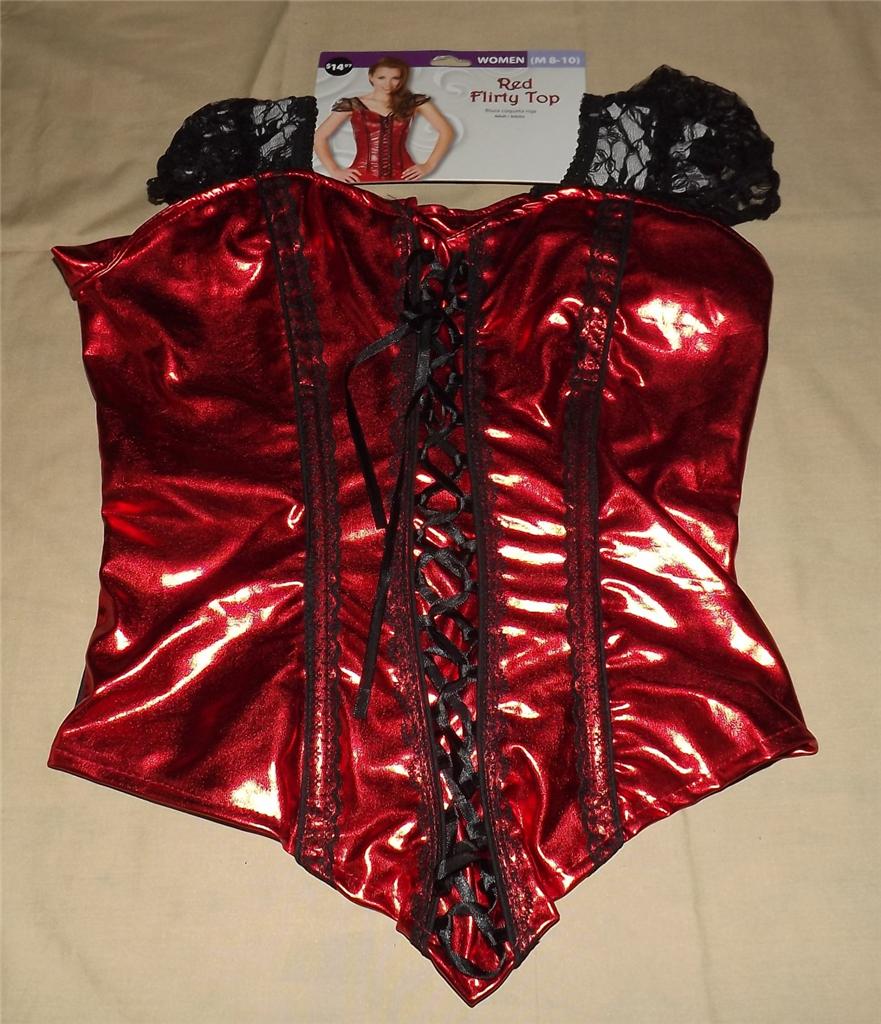 Halloween Costume Red Black Bustier Corset Open Flirty Top S 4 6 Or M 8 10 New