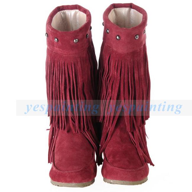 Top Womens Fringe Boots Fashion Slouch Flat Heel Boot Hot Stylish Shoes Us5 Us11 Ebay