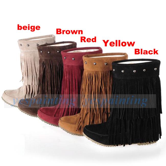 Top Womens Fringe Boots Fashion Slouch Flat Heel Boot Hot Stylish Shoes Us5 Us11 Ebay