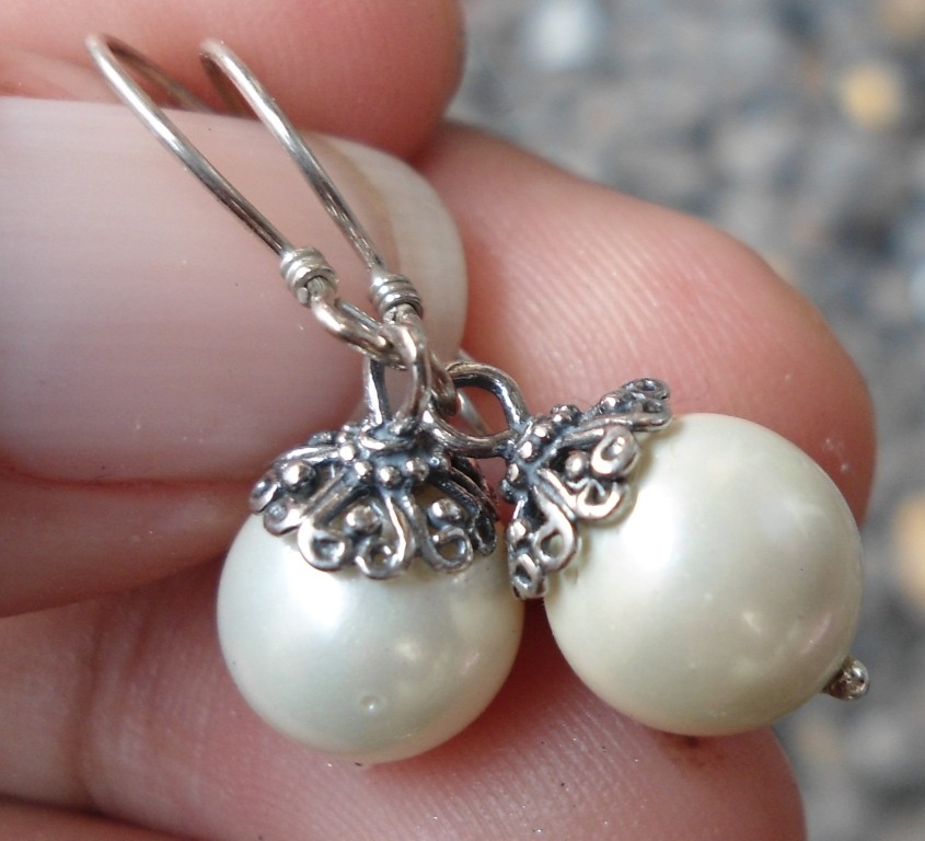 New 925 Sterling Silver White Mabe Pearl Earring Round Ebay