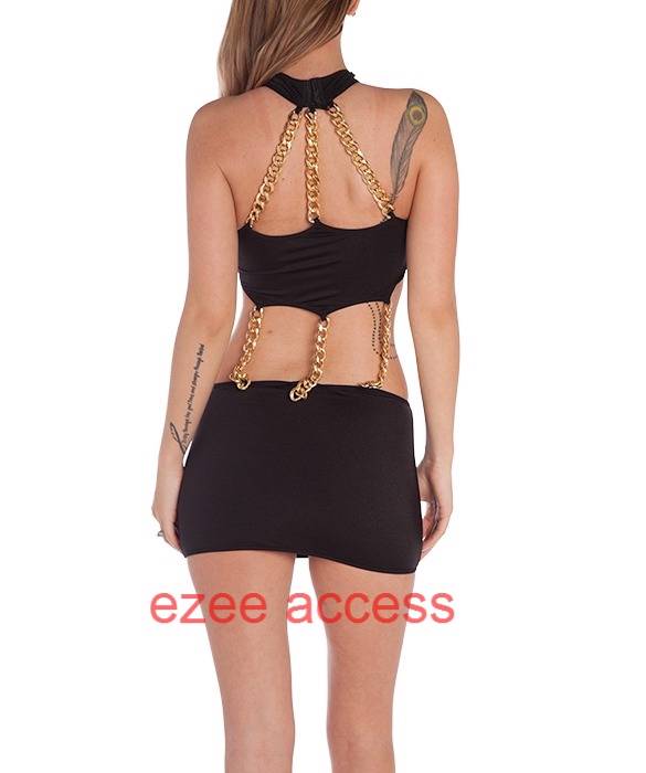 Forplay Sexy Womens Dress Black Halter Chain Stretchy Bodycon Club