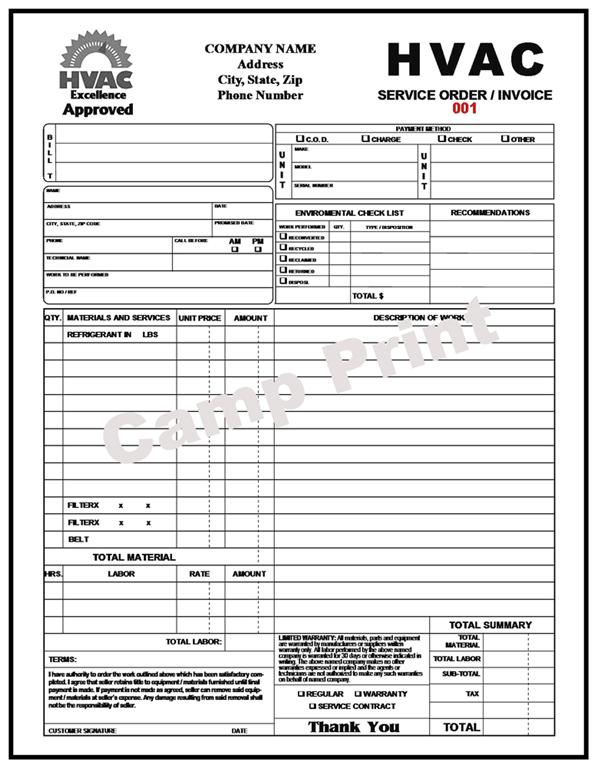 Hvac Service Order Invoice Template