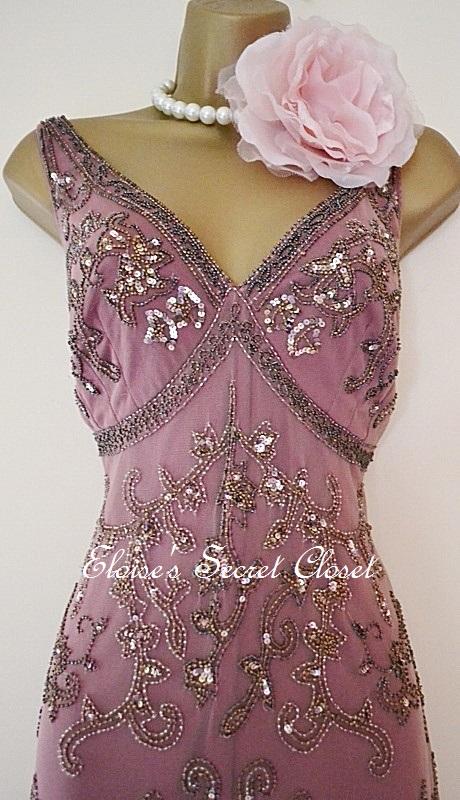 Planet Gatsby 20s Dusky Pink Beaded Sequin Evening Cocktail Dress And Wrap Uk 8 Ebay
