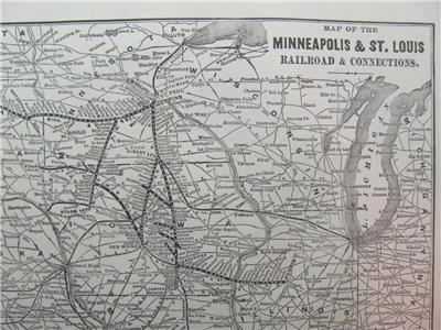 100 YEAR OLD 1916 MINNEAPOLIS & ST LOUIS RAILROAD SYSTEM MAP M&STL RR ...