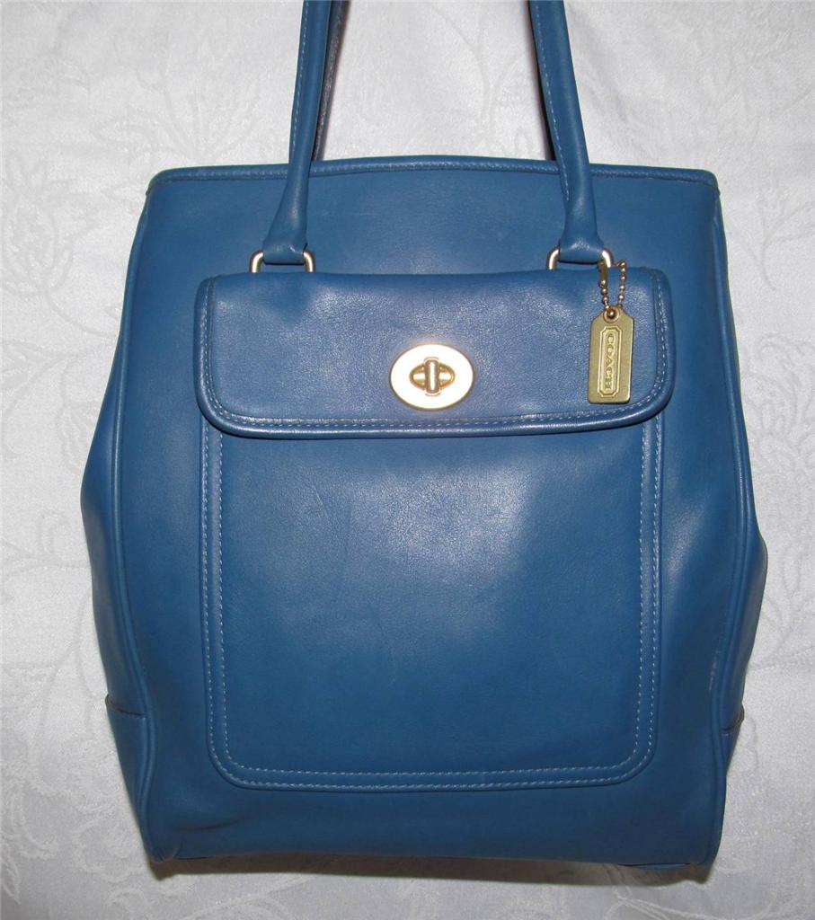 Coach 9714 Rare Blue Leather Penelope Legacy Pocket Bucket Satchel Tote ...