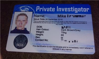 Private Investigator ID Card - personalised with your photo and details