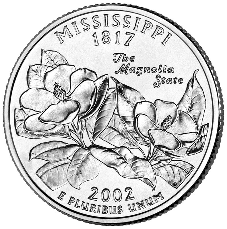 Mississippi 25¢ MS Quarter Cut Coin Charm Necklace Southern Magnolia State