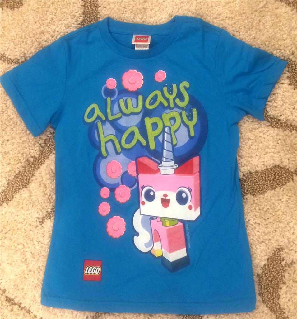 Girls Lego Movie T Tee Shirt Pink Unikitty "Always Happy" Minifigure S ...