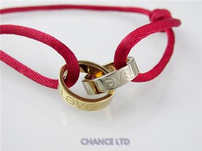 Auth Cartier Love 18K WG/PG 2 Hoop Charity Bracelet with Red String ...
