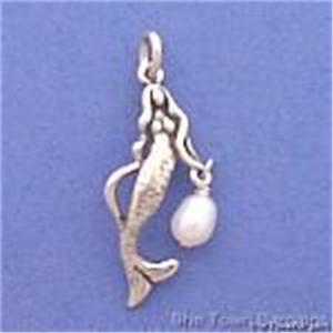 .925 Sterling Silver Mermaid Pendant W Color Choice Pearl Beach ...