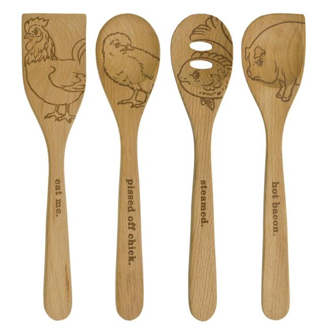 Talisman Designs 12" Beechwood 4pc Spoon & Spatula Set - Angry Animals ...