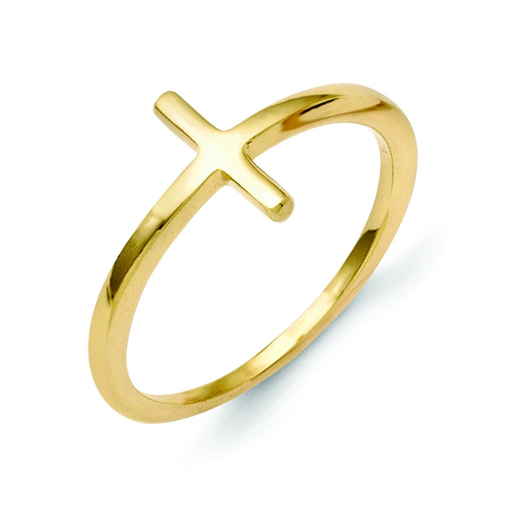 14K Yellow Gold Ladies Plain Sideways Cross Fashion Ring Size 7 | eBay