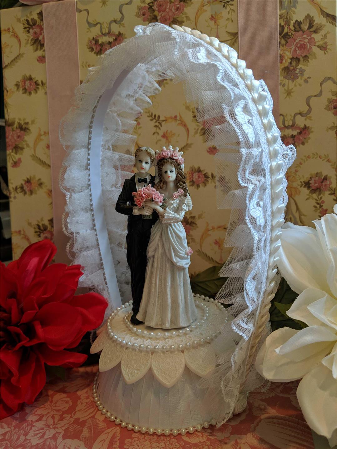 Custom Hand Crafted Wedding Cake Topper Center Piece w/ Bride Groom ...