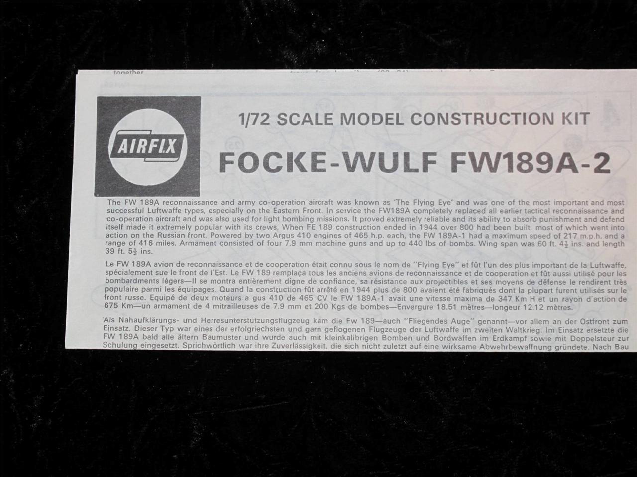 COLLECTABLE AIRFIX MODEL KIT INSTRUCTION SHEETS Type 3 Red Stripe ...