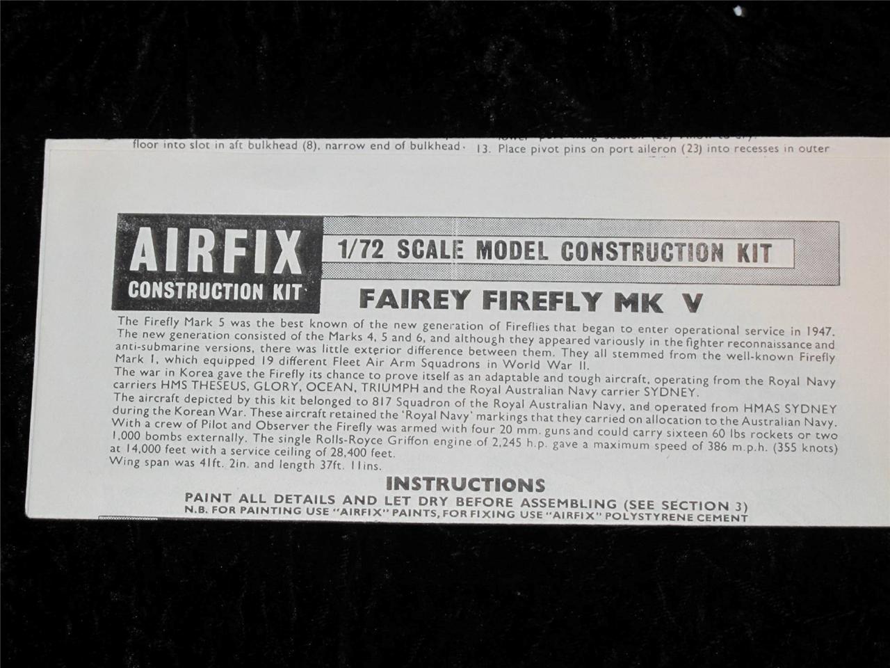COLLECTABLE AIRFIX MODEL KIT INSTRUCTION SHEETS Type 3 Red Stripe ...
