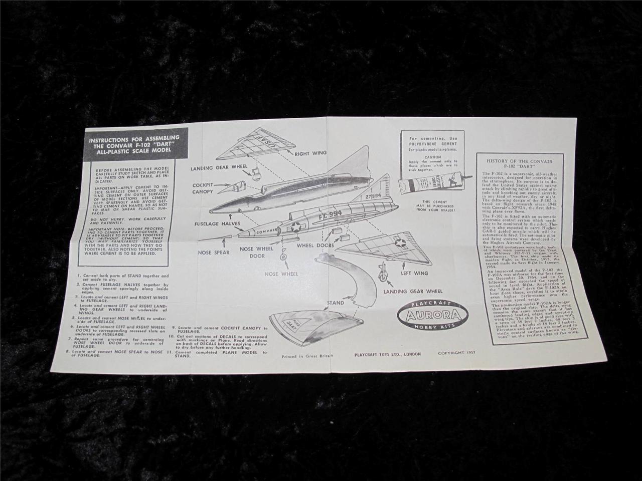 COLLECTABLE REVELL and AURORA MODEL KIT INSTRUCTION SHEETS 1950s/60s ...
